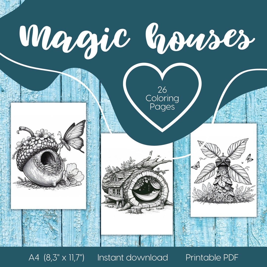 Magical Houses Coloring Pages Printables Digital, Cute, Detailed ...