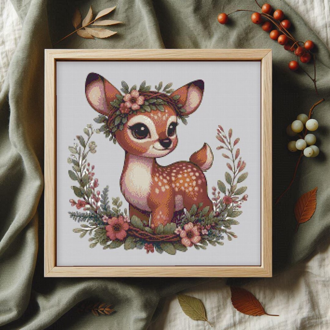 Baby Deer Cross Stitch Pattern | Fawn Embroidery PDF | Cute Woodland ...