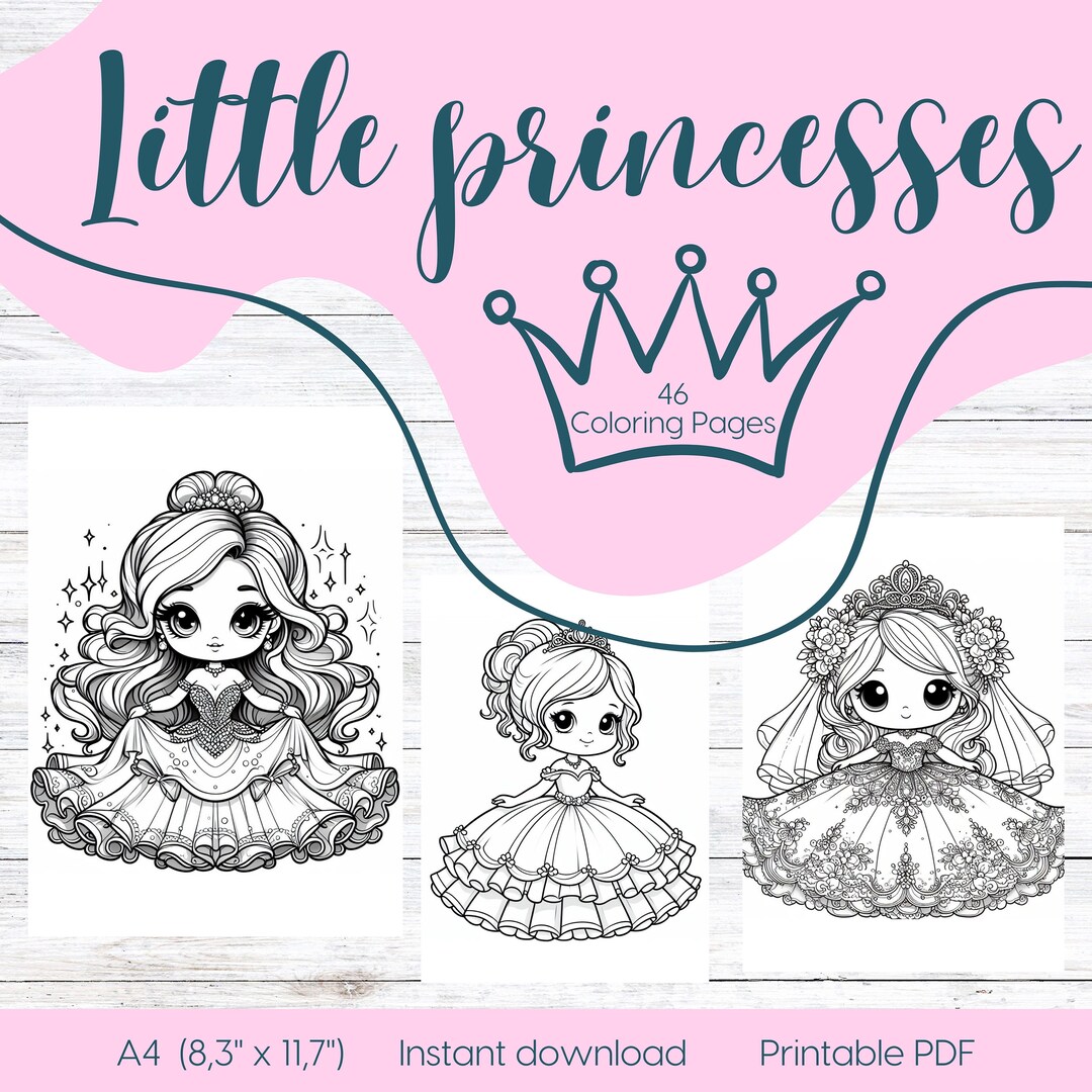 Coloring Page Printable Relaxing Little Princesses, Coloring Book for ...