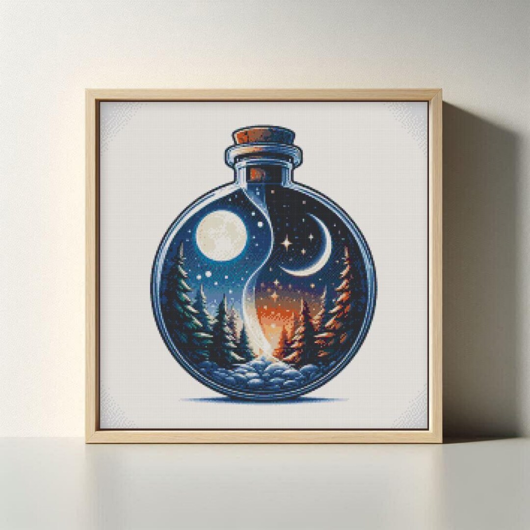 Handmade Whimsical Moon Phases Cross Stitch Art | Digital Download (PDF ...