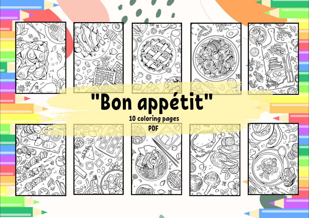 10 Printable Food Illustrations. Coloring Pages for Kids and Adults ...