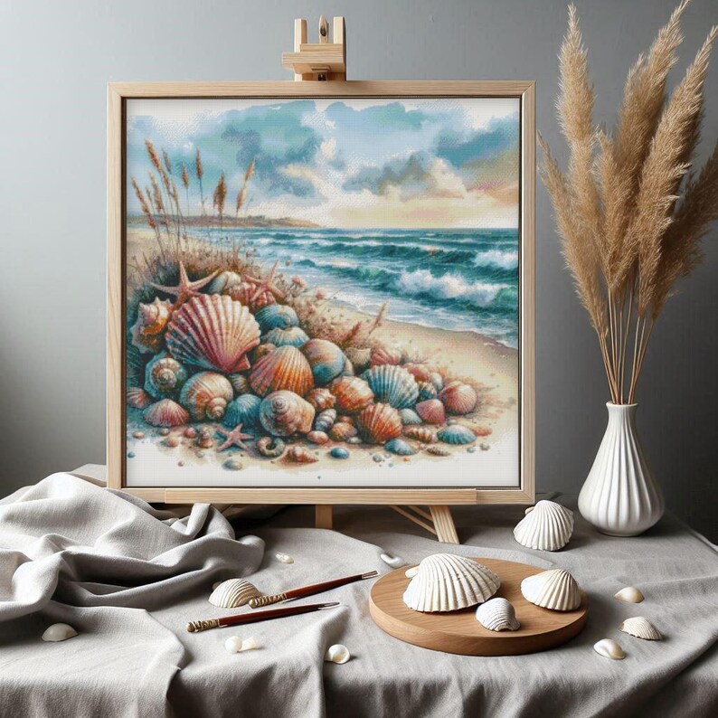 Seashell Beach & Ocean Waves | Cross Stitch Pattern | Coastal Seaside ...