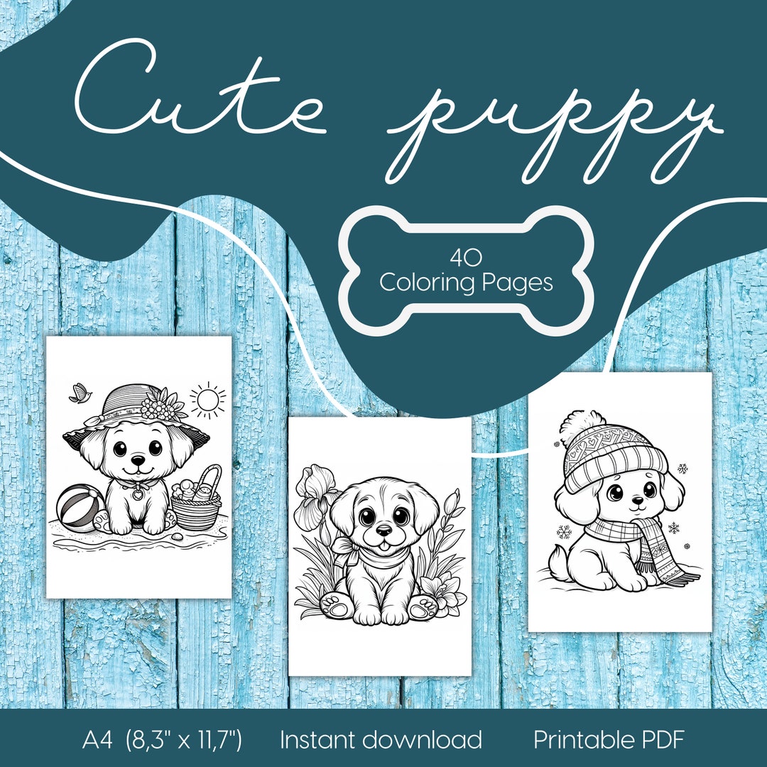 Coloring Page Printable Relaxing Puppy Animals, Coloring Book for ...