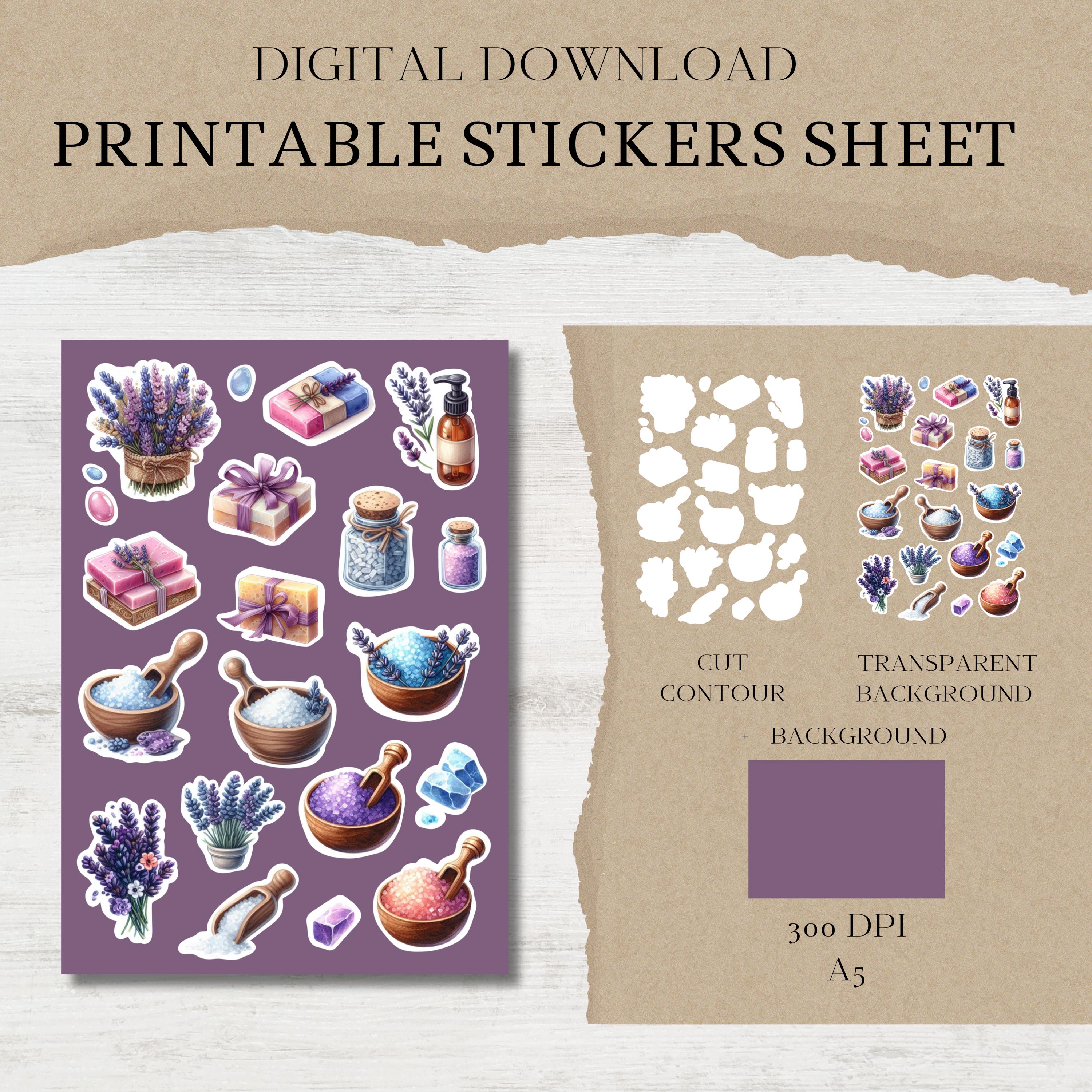 Printable Lavender-themed Stickers Sheetdigital Downloadaesthetic ...