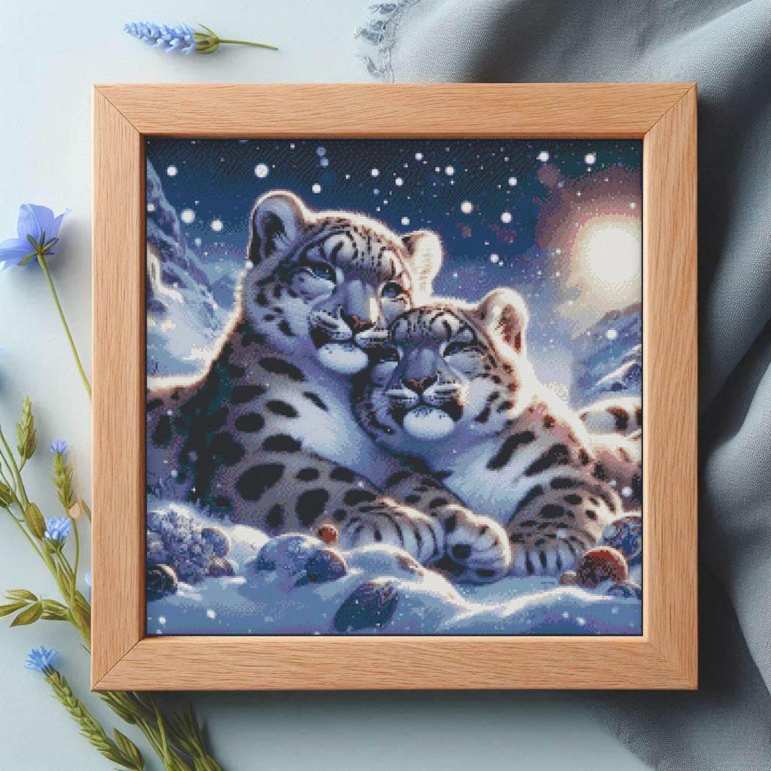 Snow Leopard Love – Winter Cross Stitch Pattern | Digital PDF & XSD ...