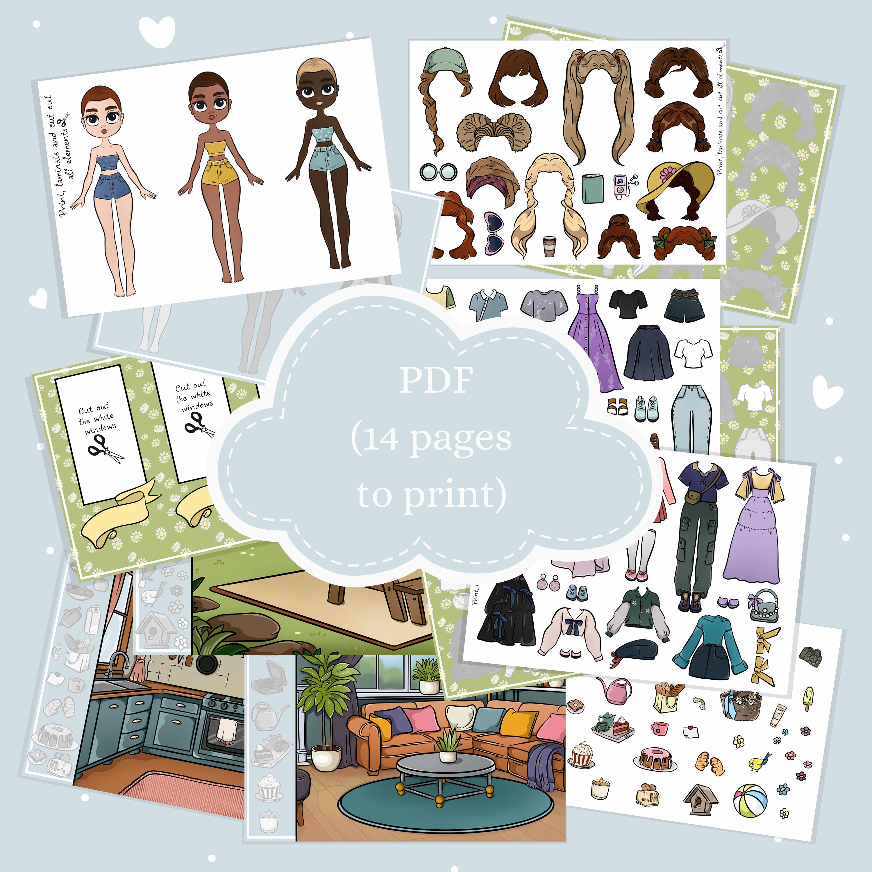 Printable Paper Doll With Clothes - Digital PDF Instant Download, Dress up Cut Out Doll, DIY ...