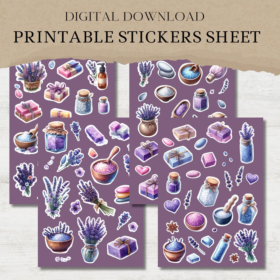 Printable Lavender-themed Stickers Sheetdigital Downloadaesthetic ...