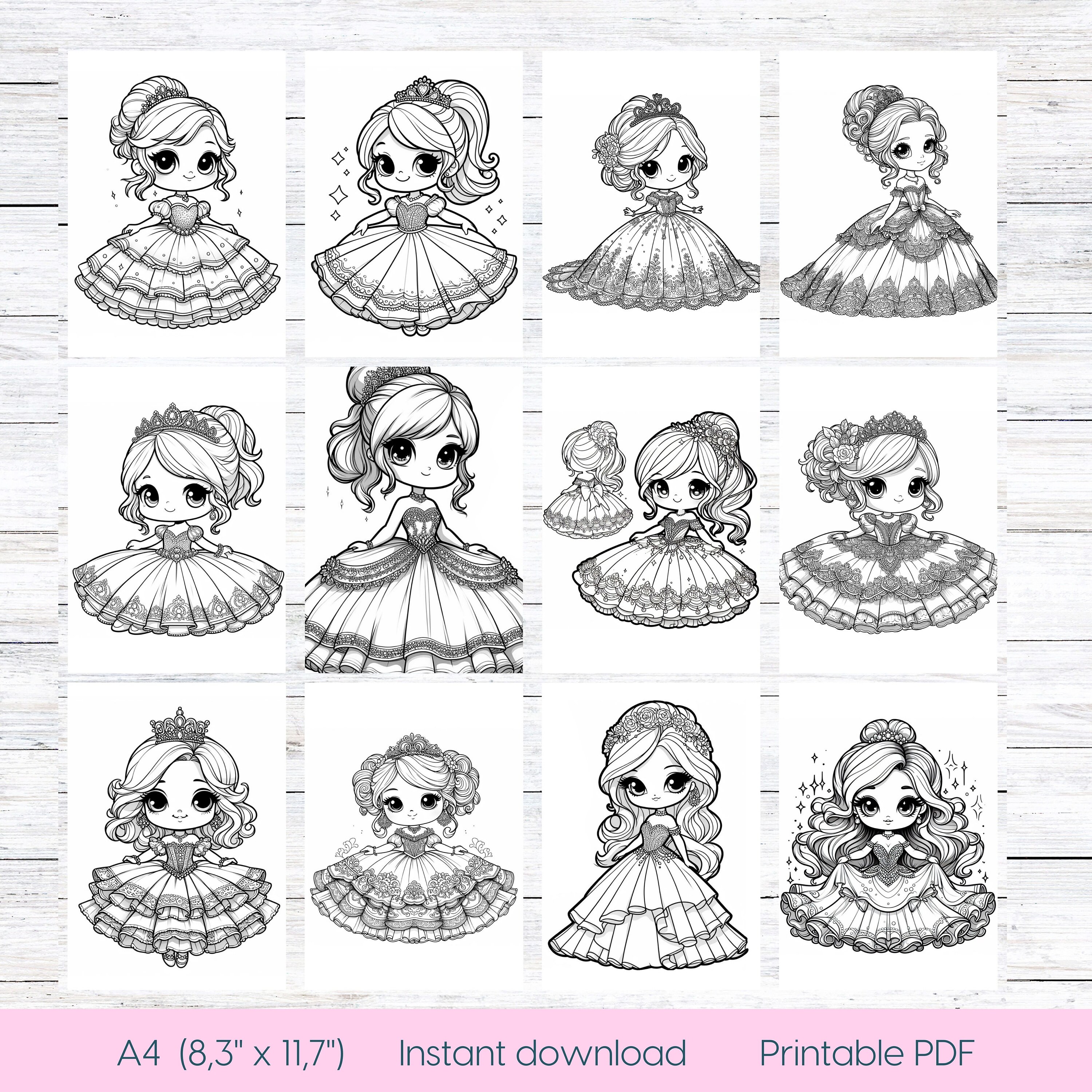 Coloring Page Printable Relaxing Little Princesses, Coloring Book for ...