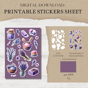Printable Lavender-themed Stickers Sheetdigital Downloadaesthetic ...