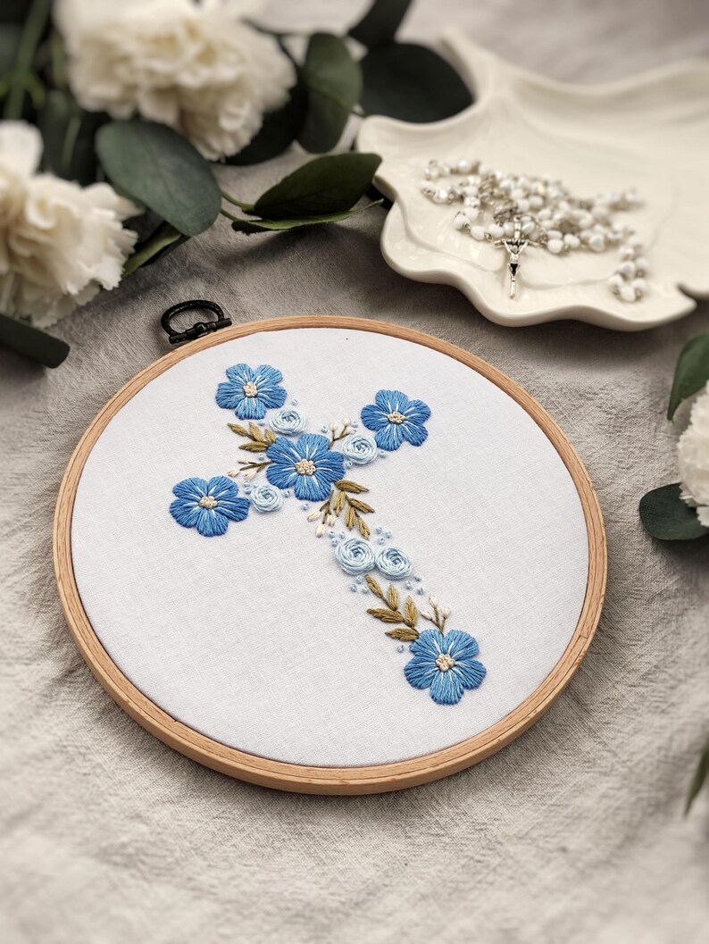 Blue Floral Cross for First Communion, Gift Idea for Baptism, Religious ...
