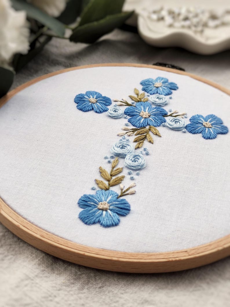 Blue Floral Cross for First Communion, Gift Idea for Baptism, Religious ...