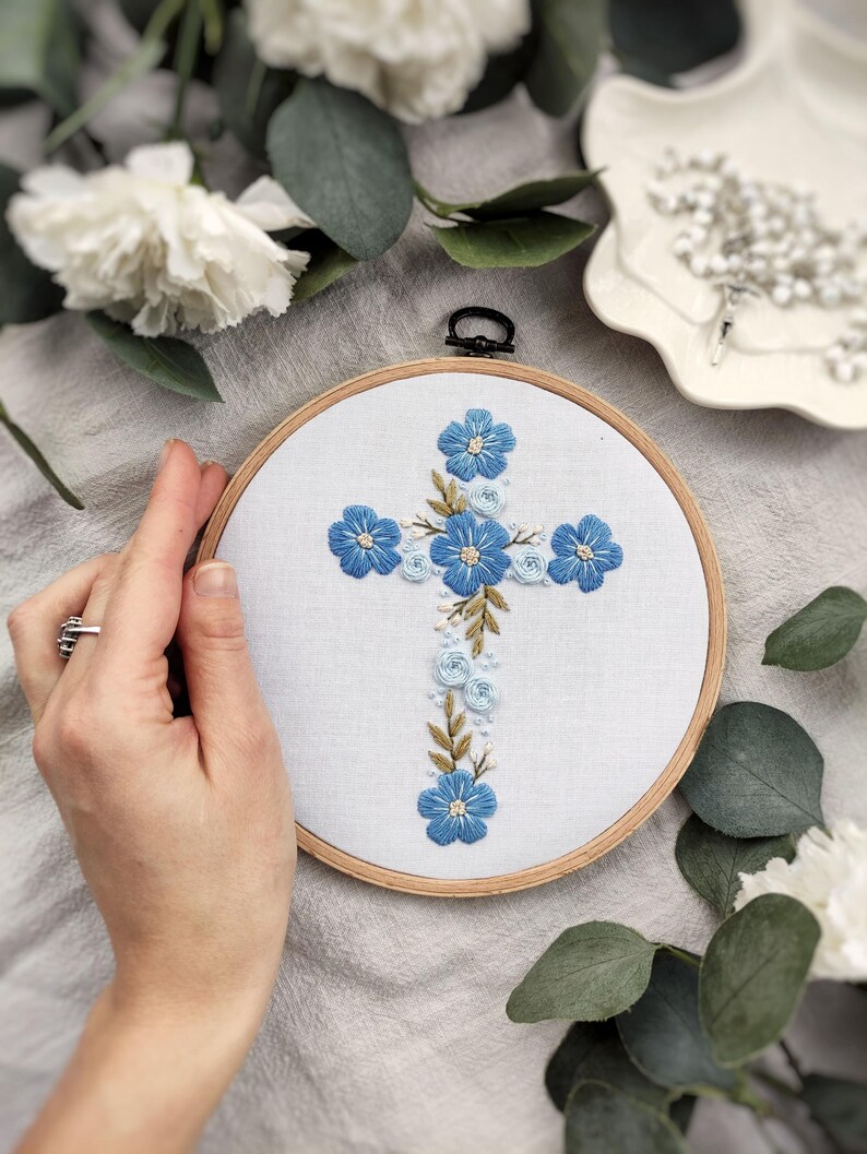 Blue Floral Cross for First Communion, Gift Idea for Baptism, Religious ...