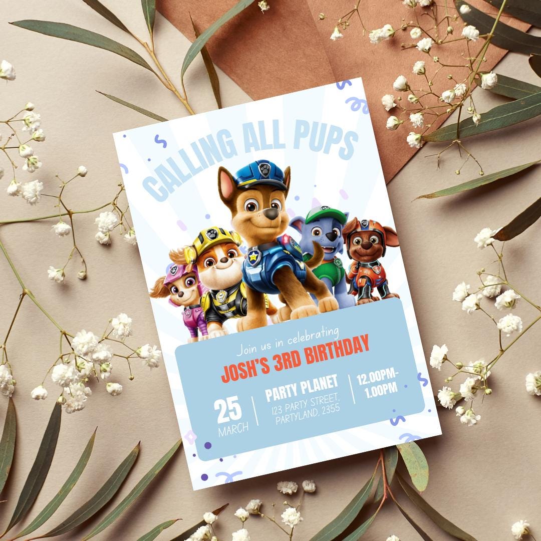 Paw Birthday Invitation, Paw-ty Kids Invite, Calling All Pups ...