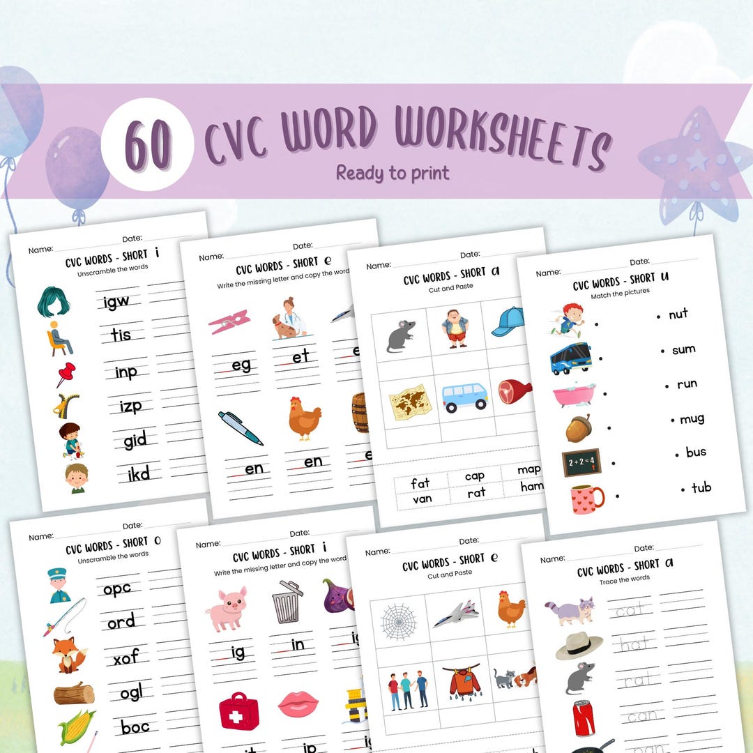 CVC, Phonics Printables, Sight Word Worksheets, Kindergarten Sight ...