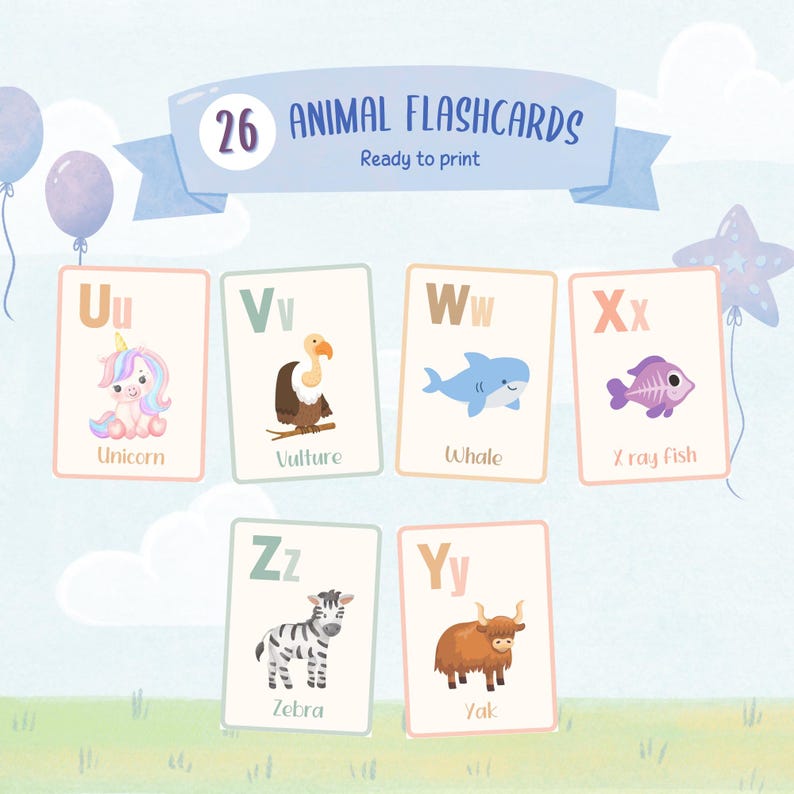 Animal Flash Cards, Printable Alphabet Flash Cards, ABC Flash Cards ...