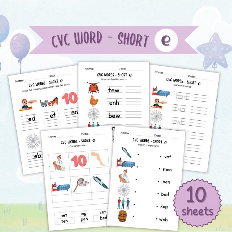CVC Words, Phonics Printables, Sight Word Worksheets, Kindergarten ...