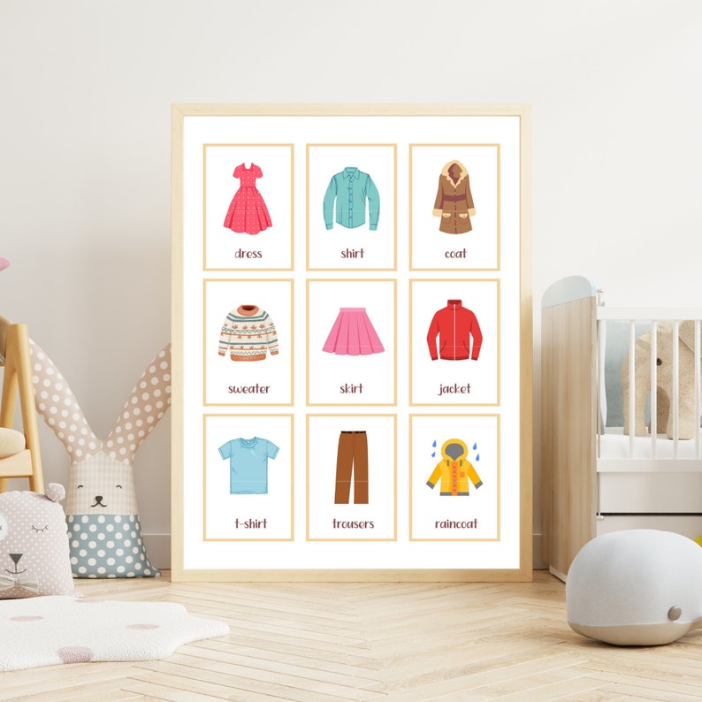 Clothing Flash Cards, Montessori Cards, Vocabulary Learning, Preschool ...