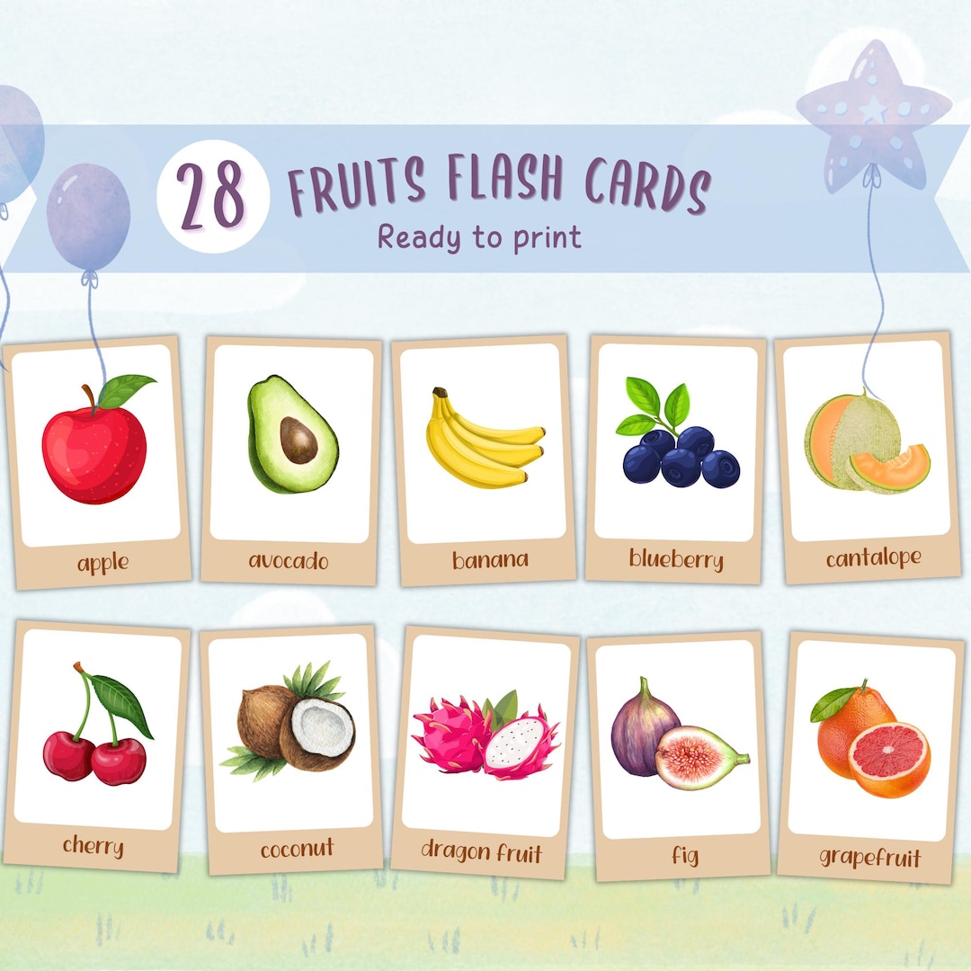 Fruit Flash Cards, Learning Fruits, Kindergarten Flash Card, High ...
