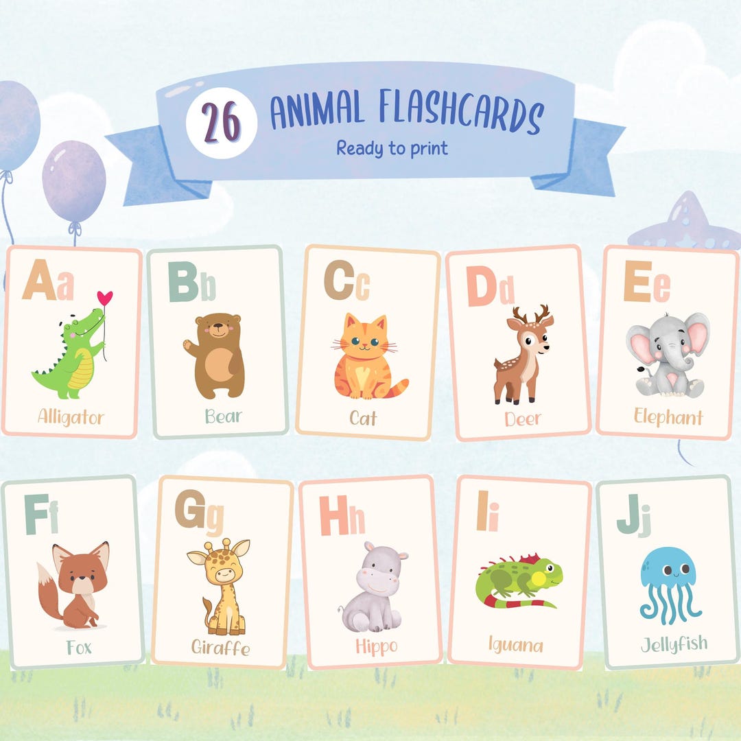 Animal Flash Cards, Printable Alphabet Flash Cards, ABC Flash Cards ...