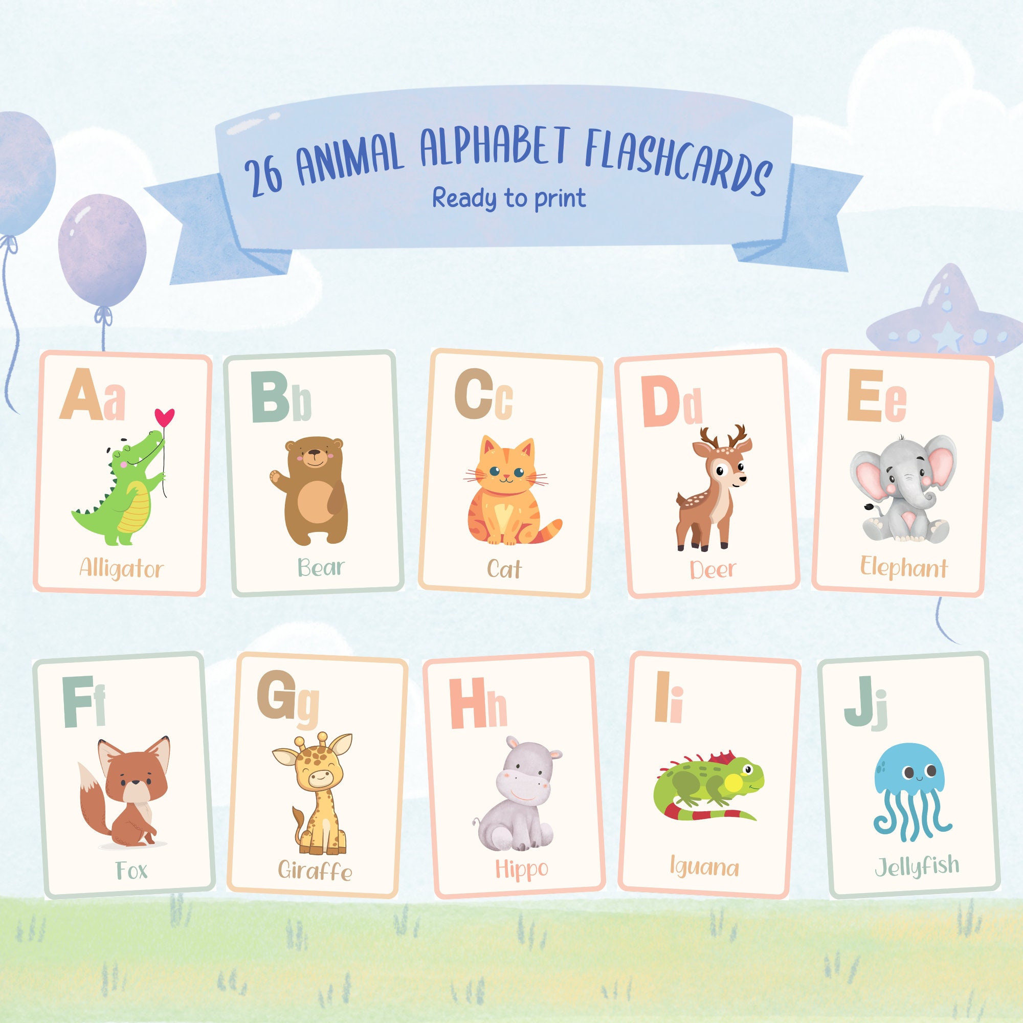 Animal Alphabet Flash Cards, Printable Alphabet Flash Cards, ABC ...