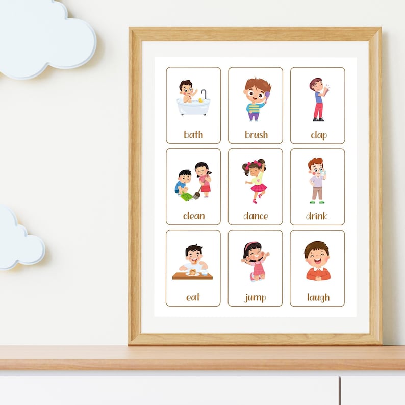 Action Words Flashcards, Montessori Learning for Toddlers, Printable ...