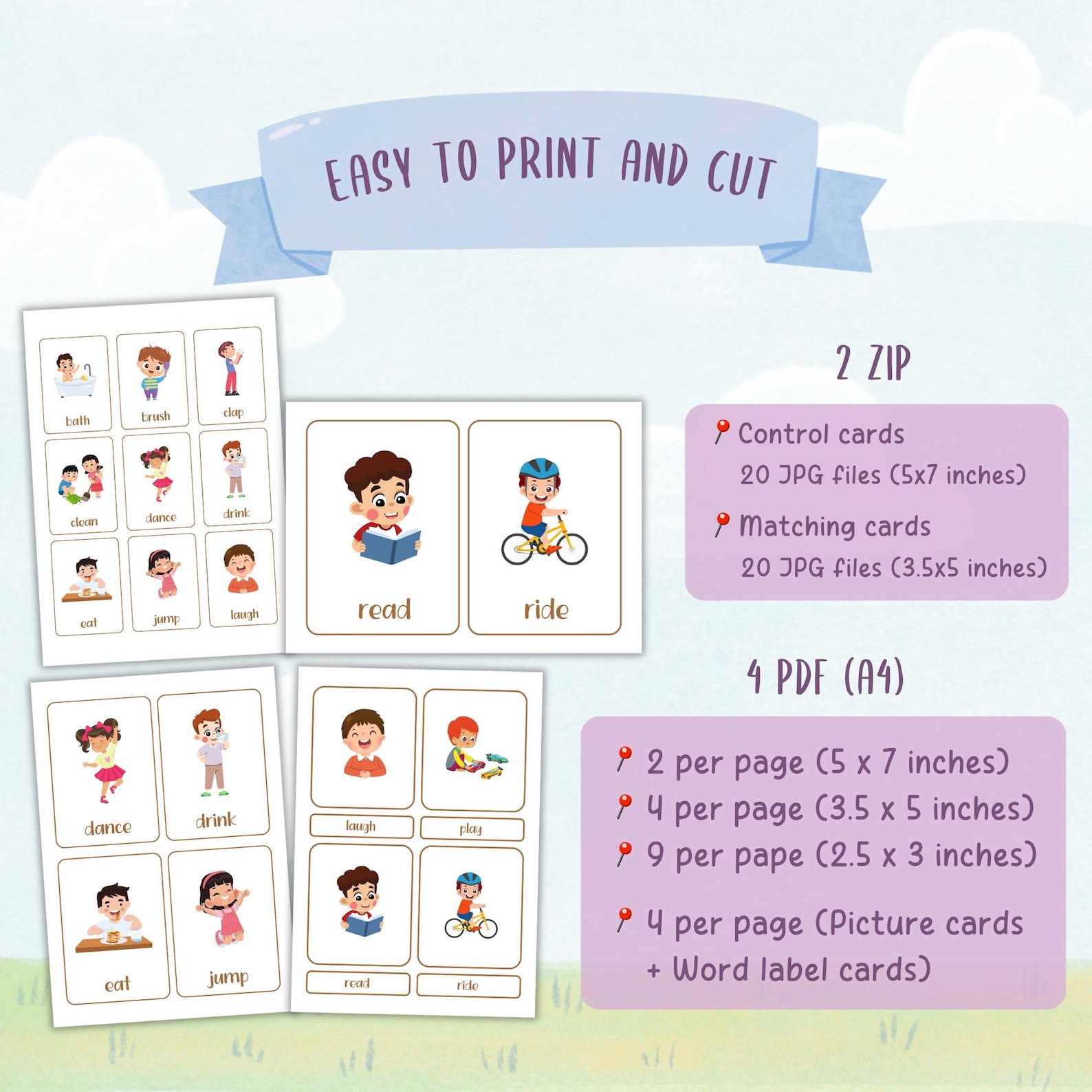 Action Words Flashcards, Montessori Learning for Toddlers, Printable ...