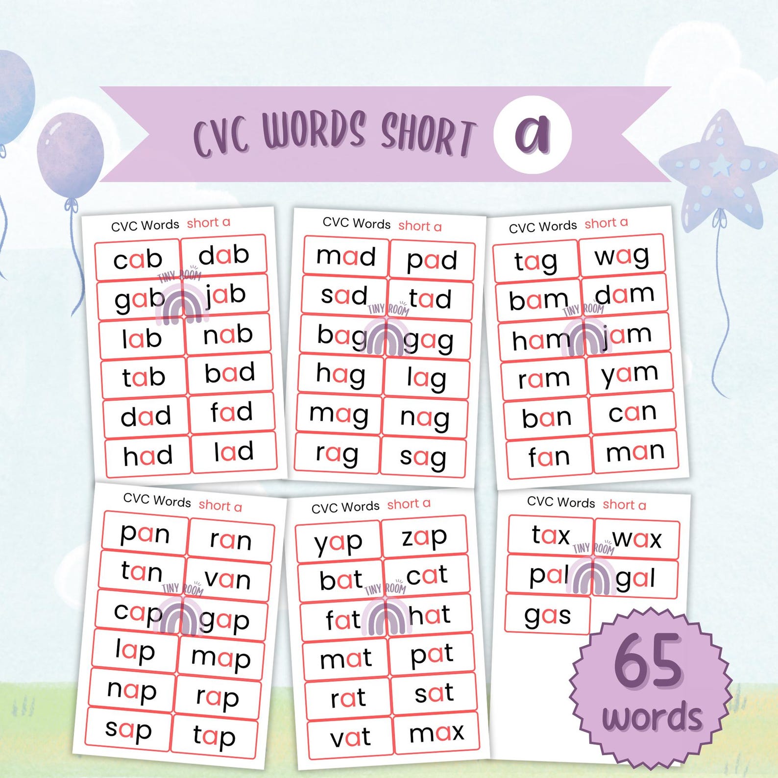 CVC Words, Kindergarten Sight Words, Phonics Printables, High Frequency ...