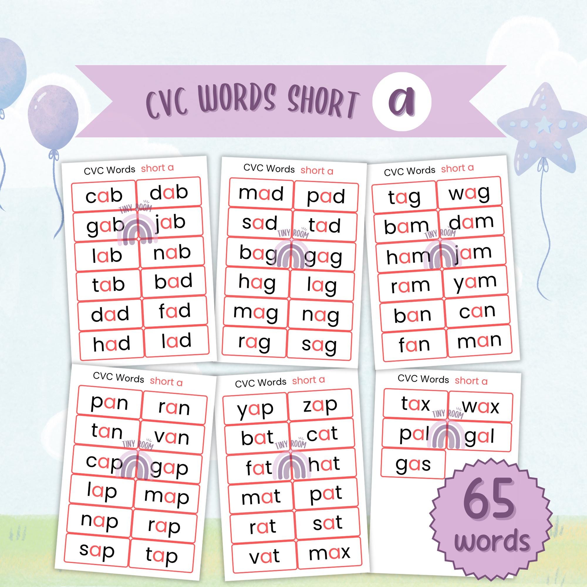CVC Words Flashcards, Kindergarten Phonics Printable, Word Families ...