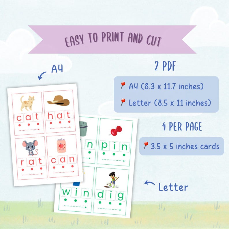 CVC Words, Phonics Printables for Kindergarten, Learn to Read, Flash ...