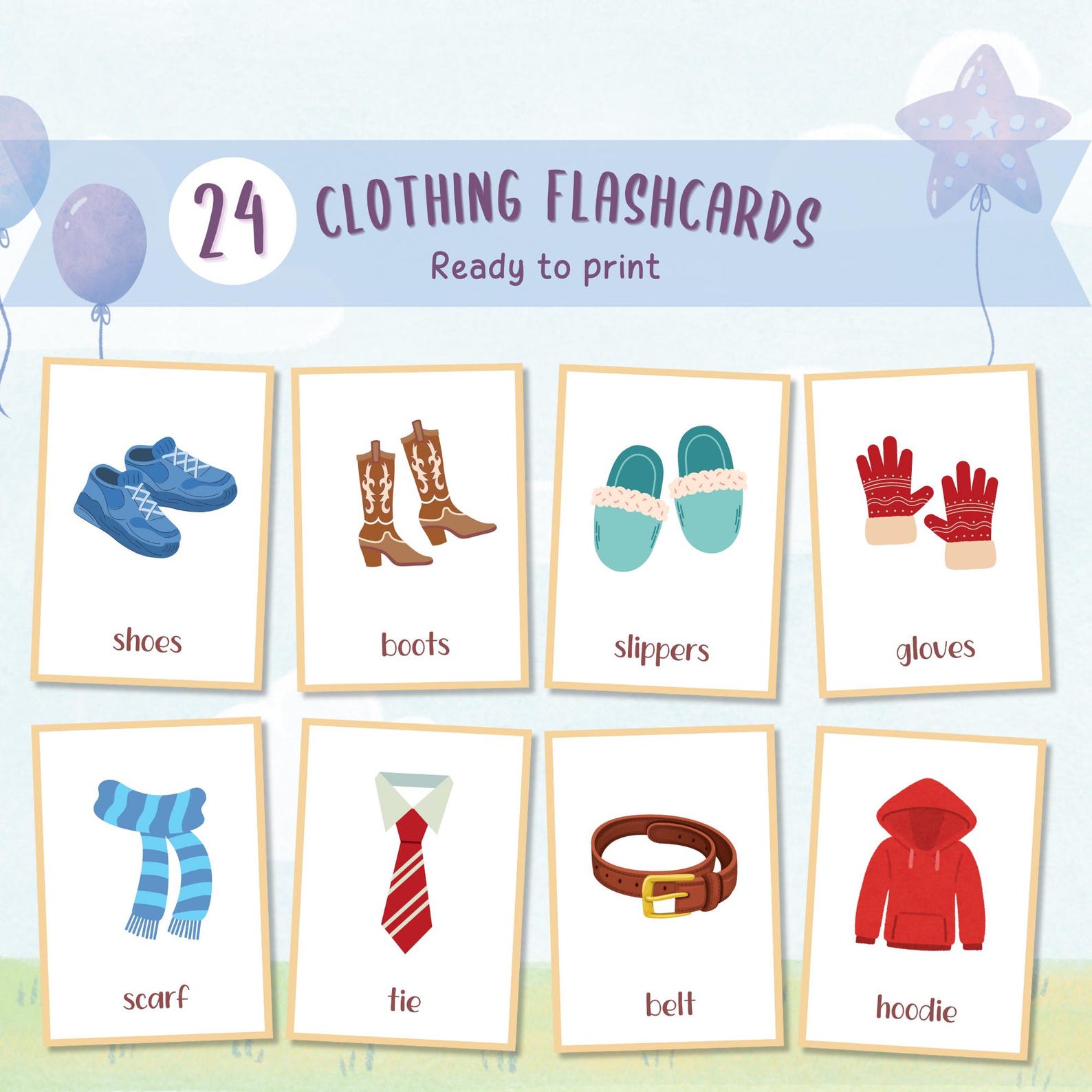 Clothing Flash Cards, Montessori Cards, Vocabulary Learning, Preschool ...