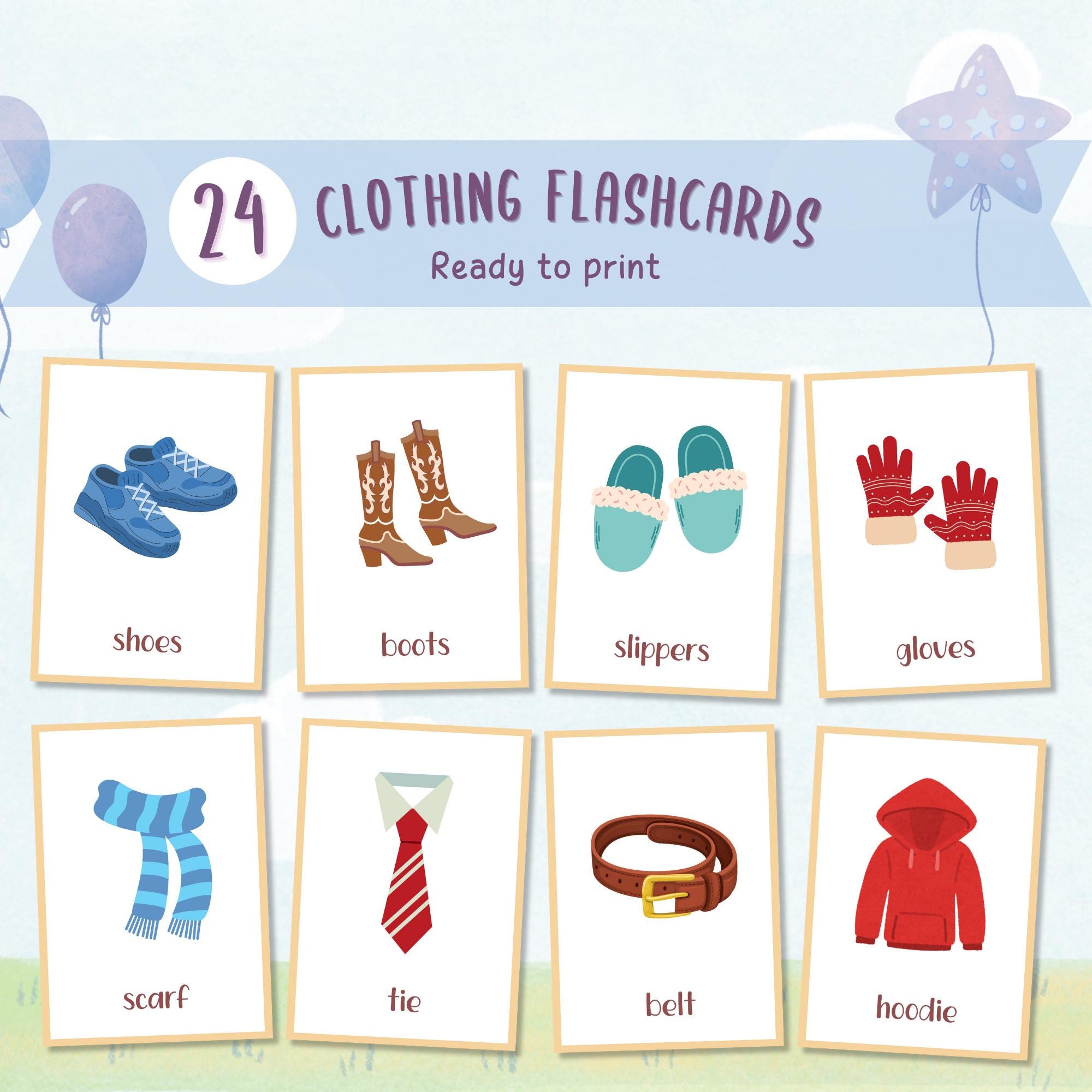 Clothing Flash Cards, Montessori Cards, Vocabulary Learning, Preschool ...