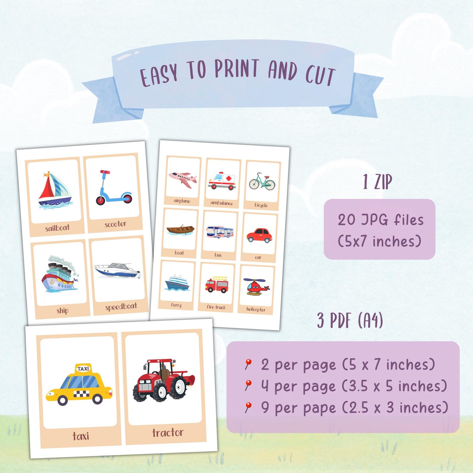 Transportation Flashcards, Printable Flashcards, Preschool Education ...