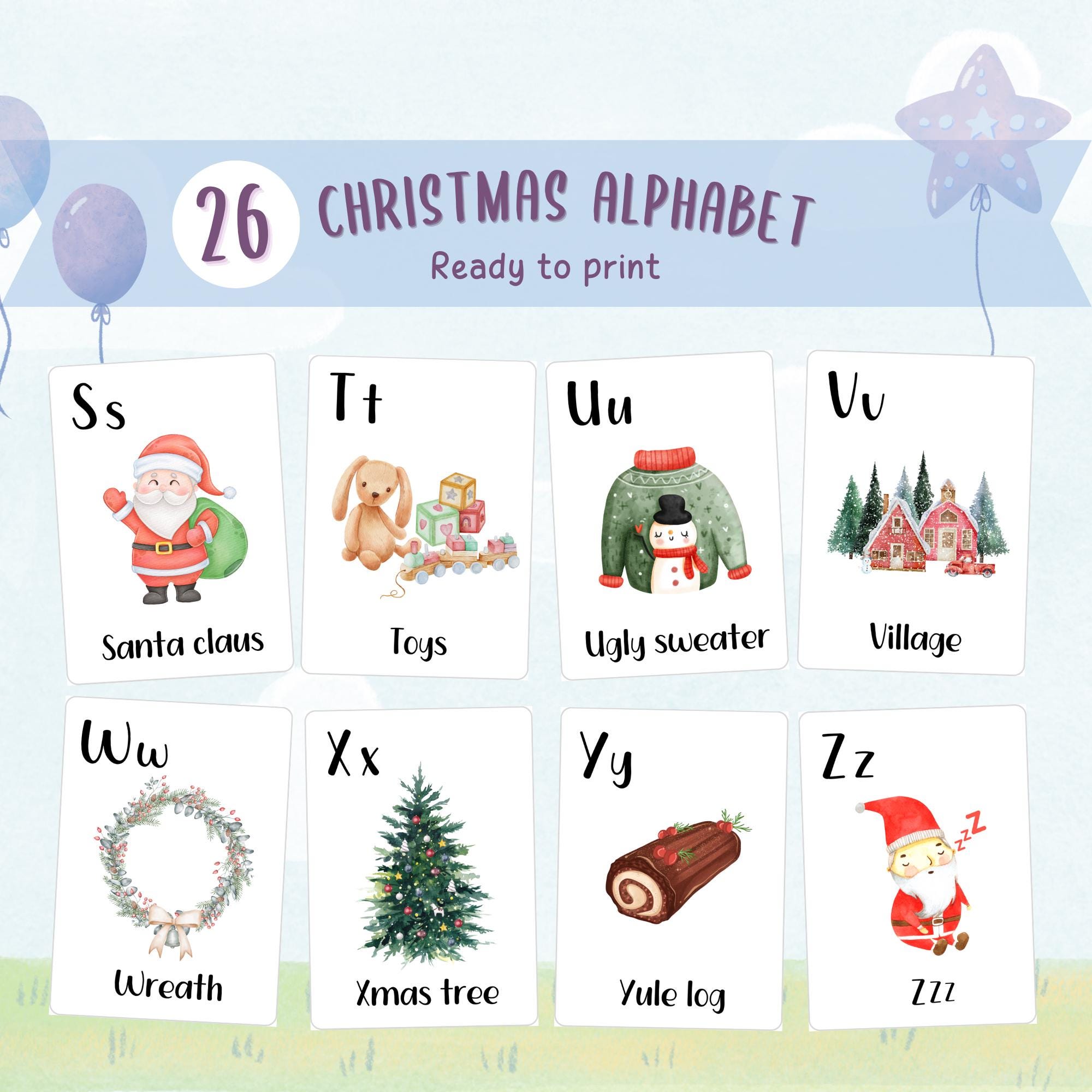 Christmas Flashcards, ABC Flash Cards, Alphabet Flash Cards, Printable ...