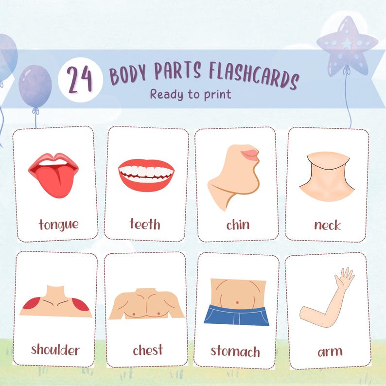 Body Parts Printable, Printable Body Parts Flash Cards, Body Parts ...