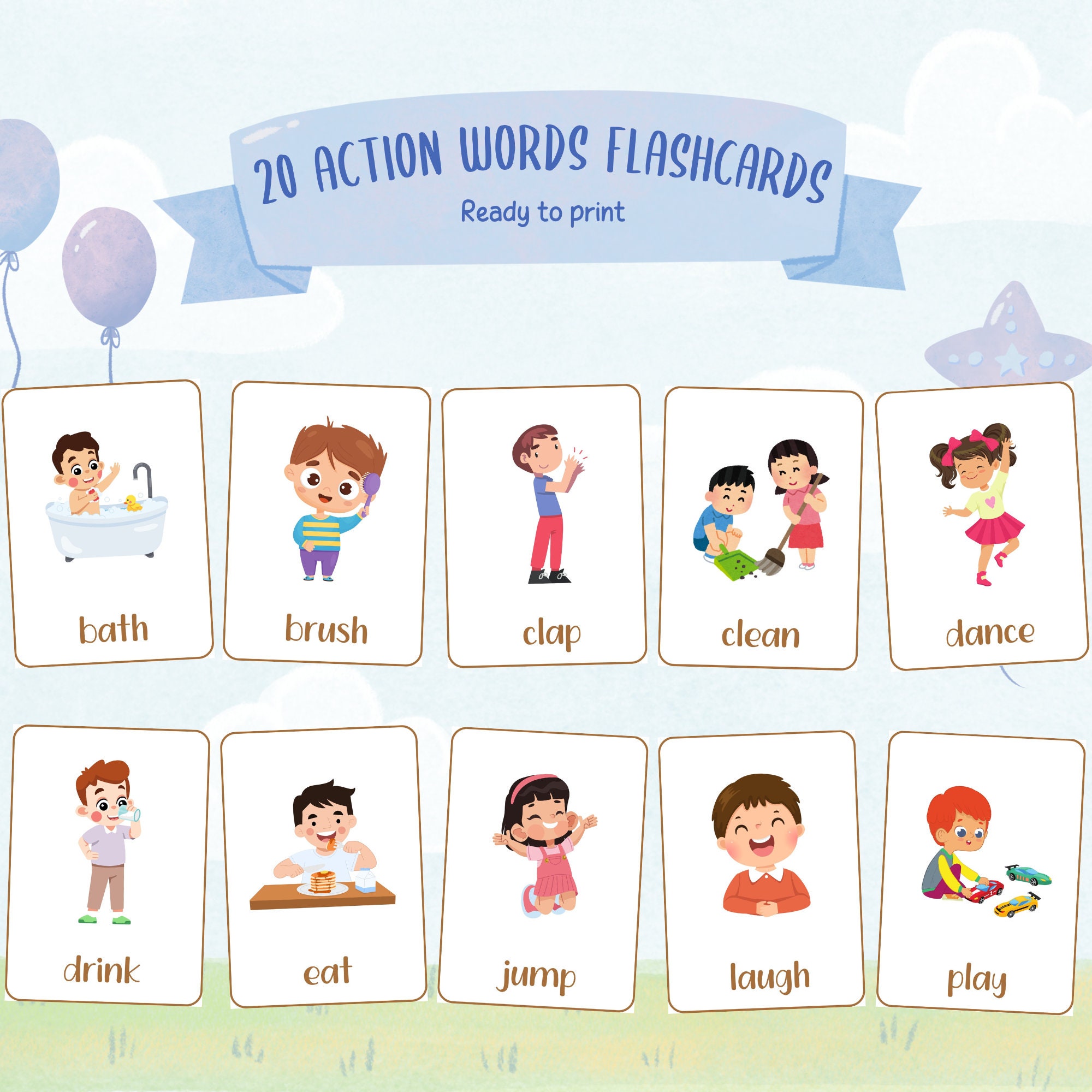 Action Words, Toddler Flash Cards, Printable Montessori Activities ...