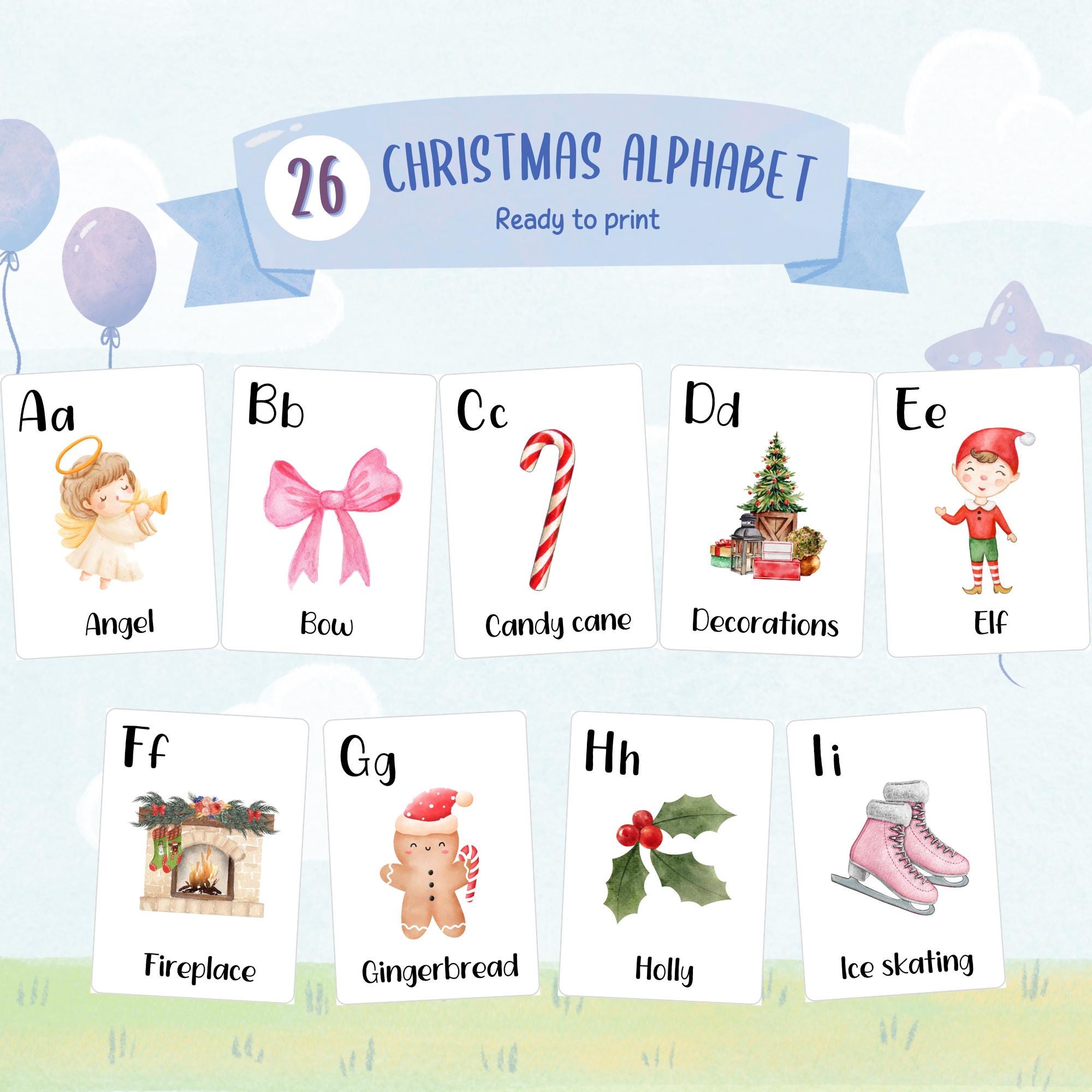 Christmas Flashcards, ABC Flash Cards, Alphabet Flash Cards, Printable ...