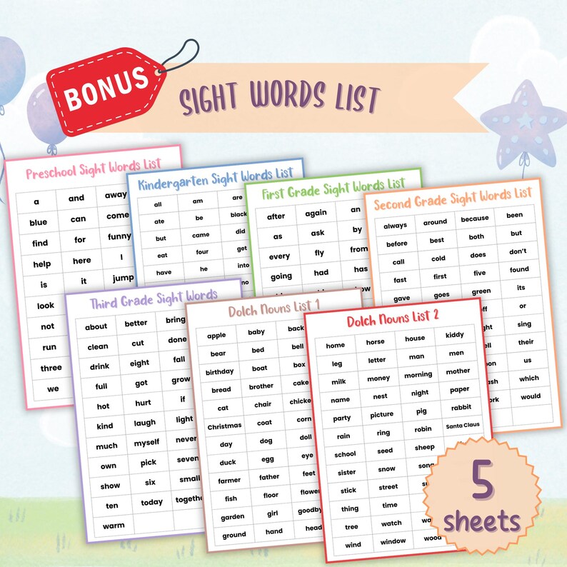 Sight Words, Dolch Sight Words, Kindergarten Sight Words, Phonics for ...