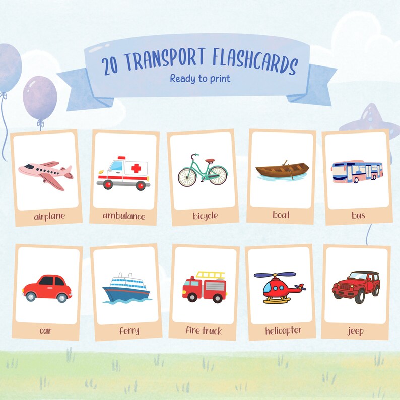 Transportation Flashcards, Printable Flashcards, Preschool Education ...