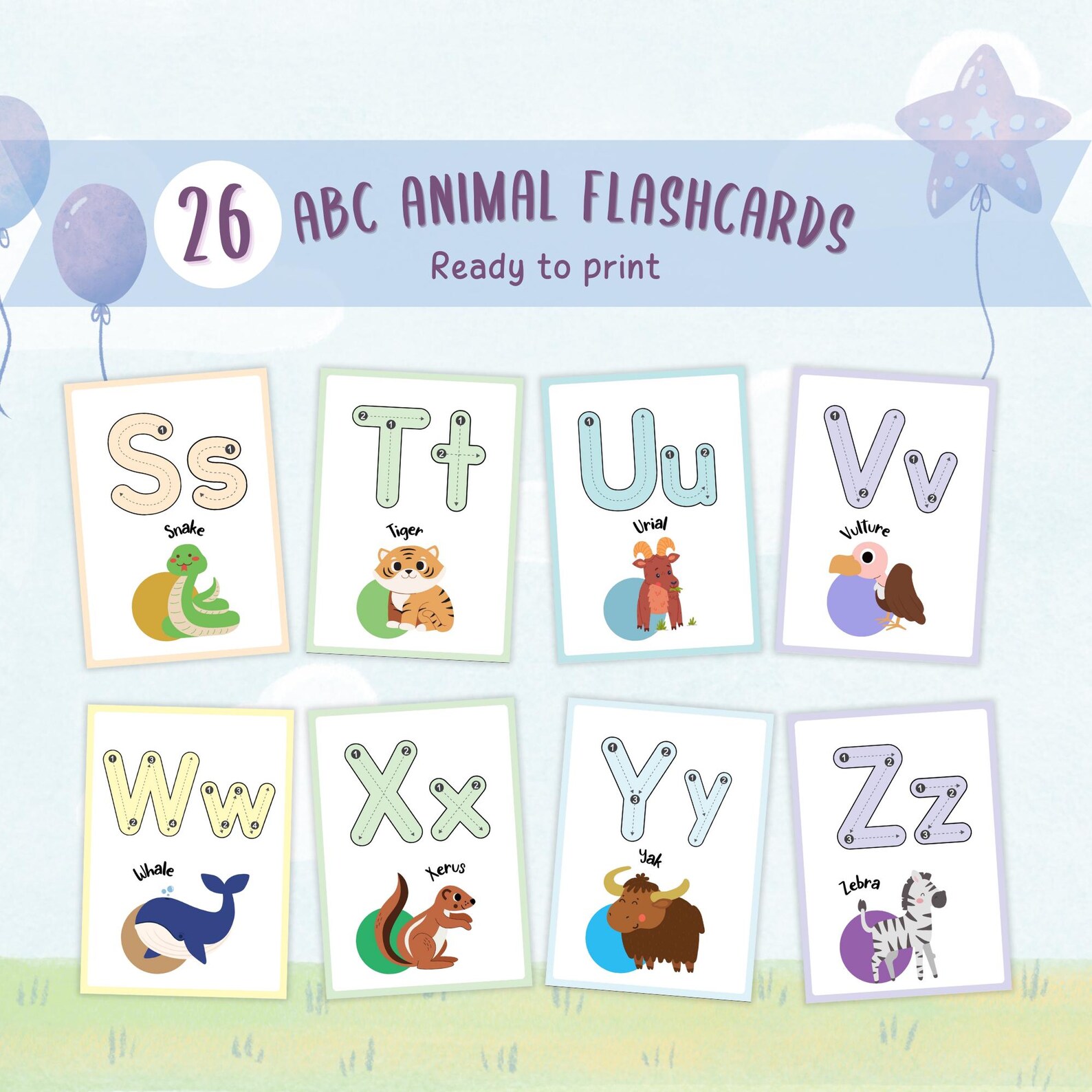 ABC Flash Cards Printable, Animal Flash Cards, Preschool Alphabet Flash ...