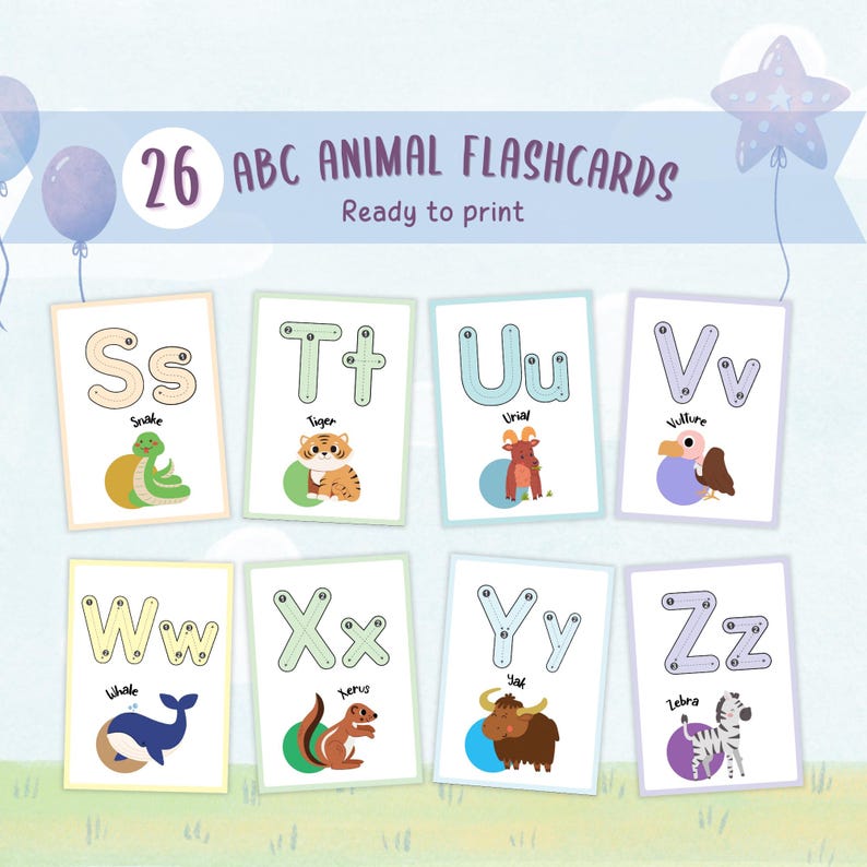 ABC Flash Cards Printable, Animal Flash Cards, Preschool Alphabet Flash ...