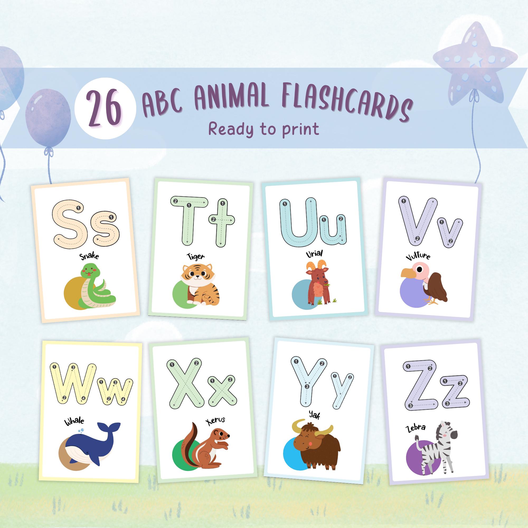 ABC Flash Cards Printable, Animal Flash Cards, Preschool Alphabet Flash ...