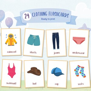 Clothing Flash Cards, Montessori Cards, Vocabulary Learning, Preschool ...