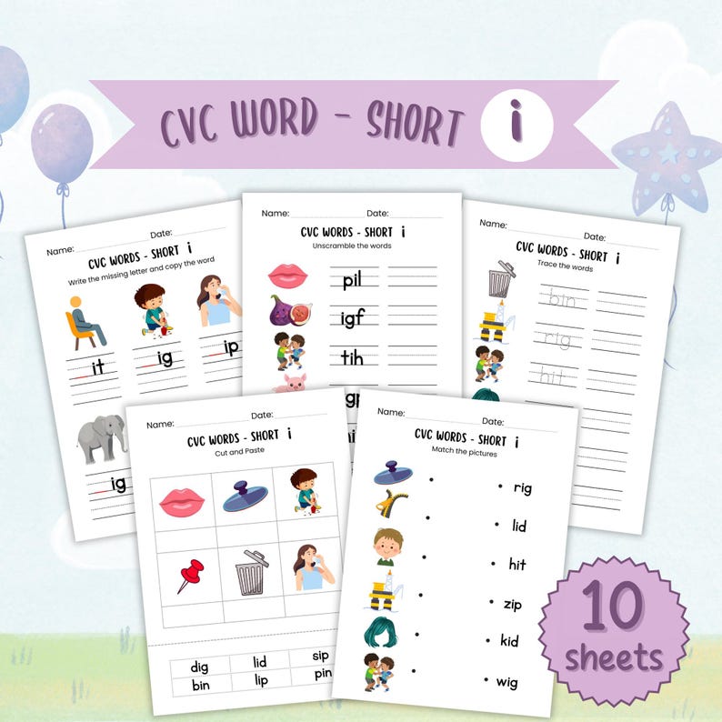 CVC Words, Phonics Printables, Sight Word Worksheets, Kindergarten ...