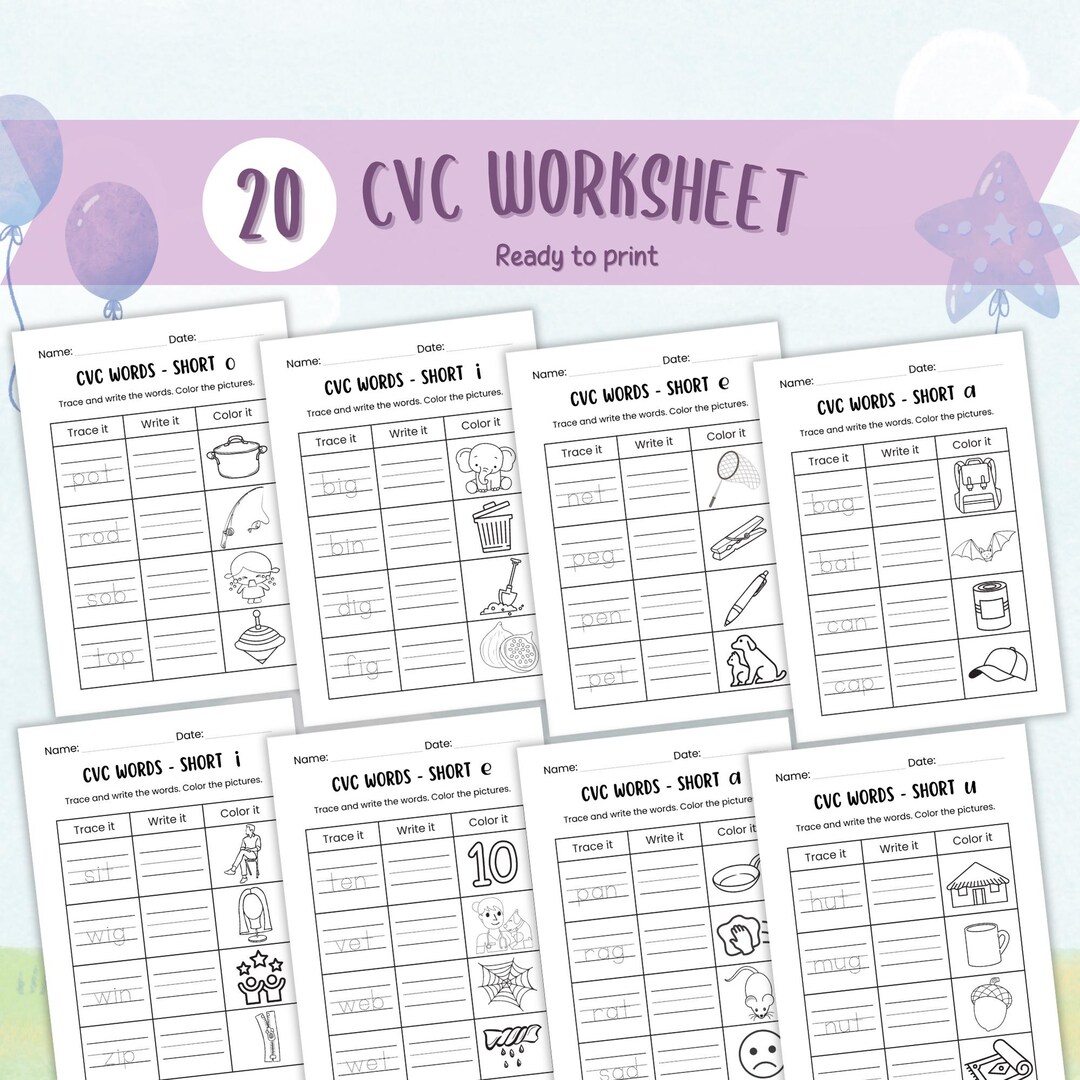 CVC Word Worksheets, Kindergarten Writing Worksheets, CVC Word ...