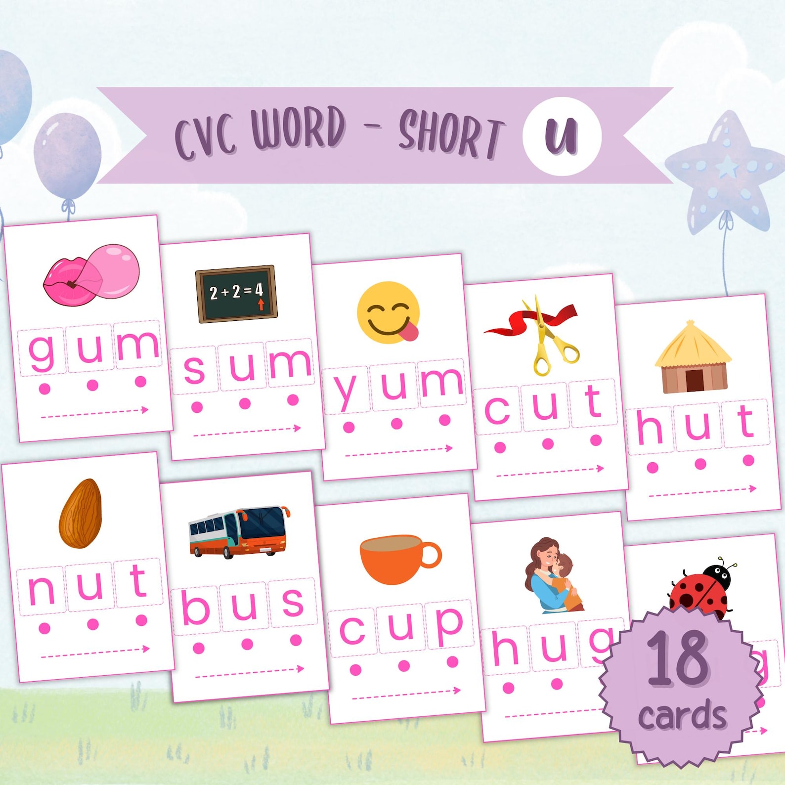 CVC Words, Phonics Printables for Kindergarten, Learn to Read, Flash ...