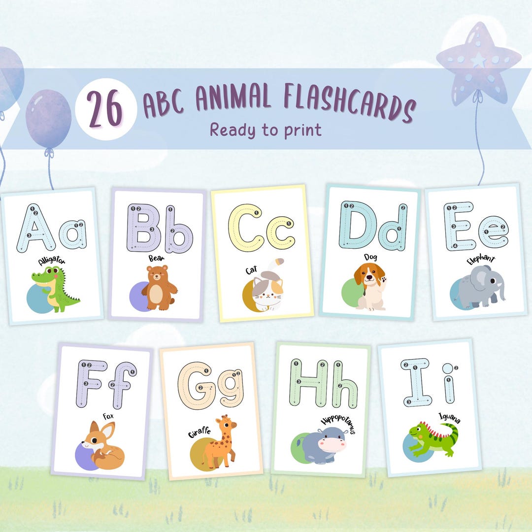 ABC Flash Cards Printable, Animal Flash Cards, Preschool Alphabet Flash ...