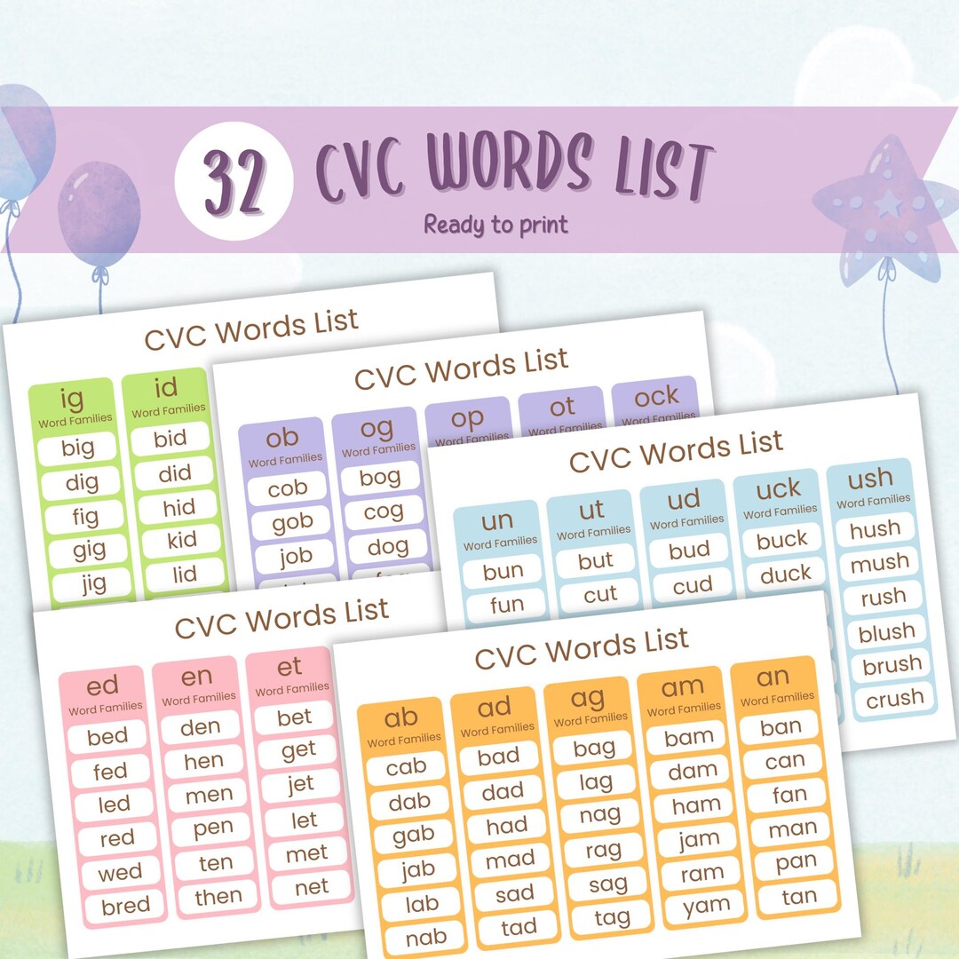 CVC Word Printables, Kindergarten Sight Words, CVC Words, Phonics ...