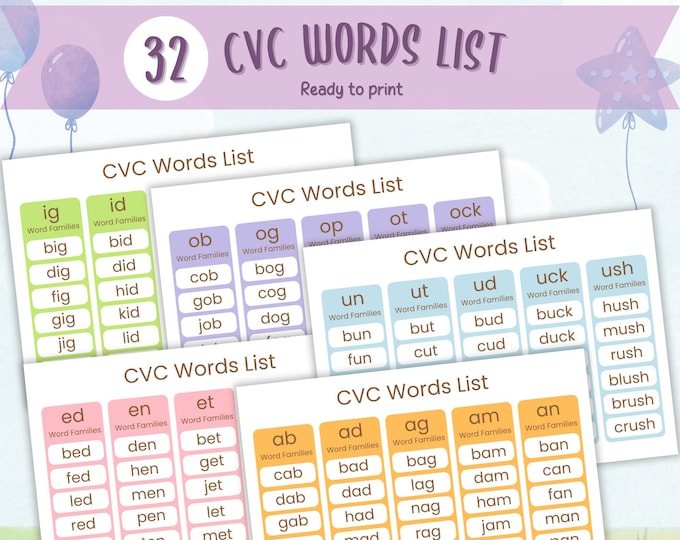 CVC Word Printables, Kindergarten Sight Words, CVC Words, Phonics ...