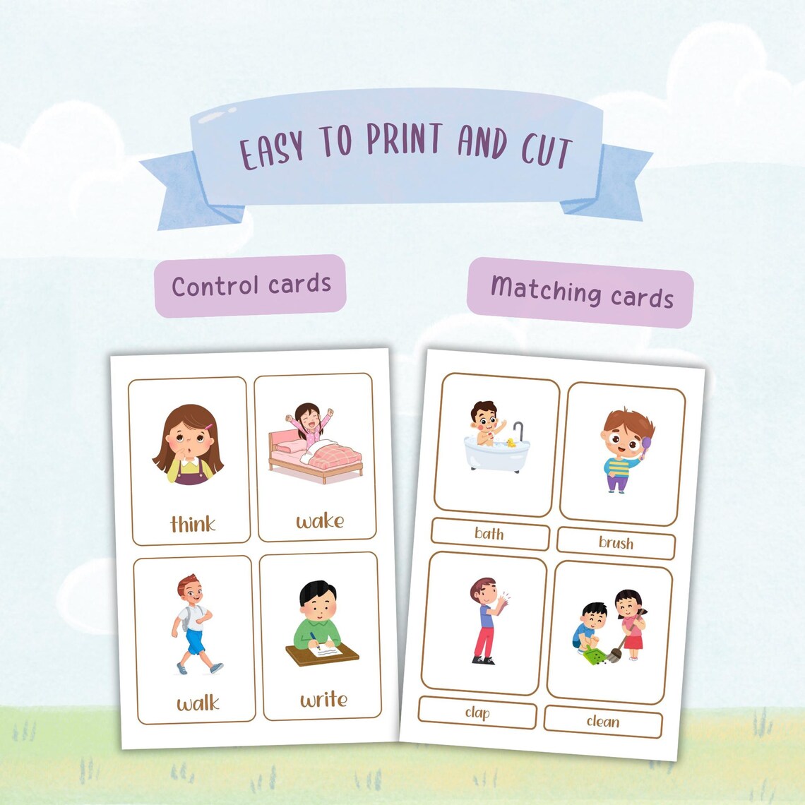 Action Words Flashcards, Montessori Learning for Toddlers, Printable ...