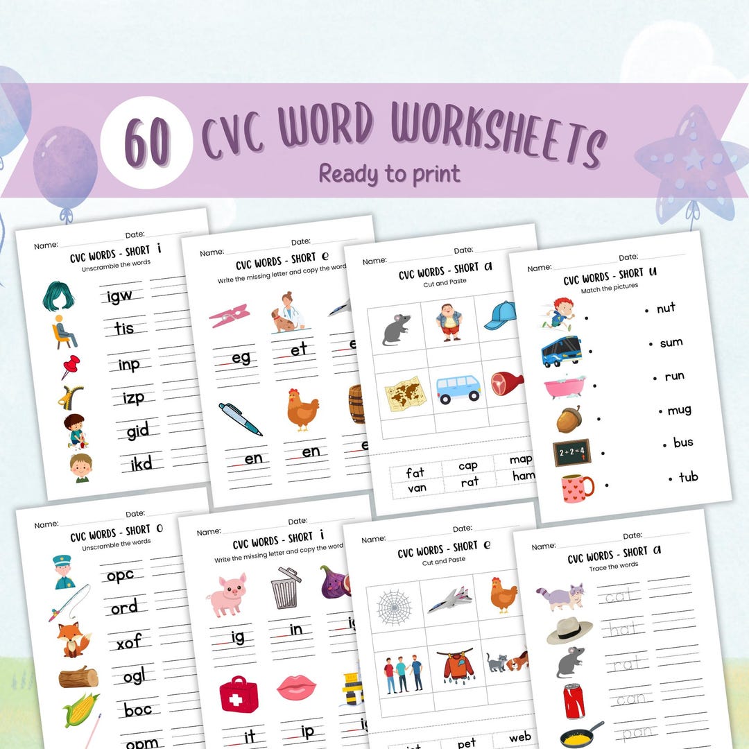 CVC Words, Phonics Printables, Sight Word Worksheets, Kindergarten ...